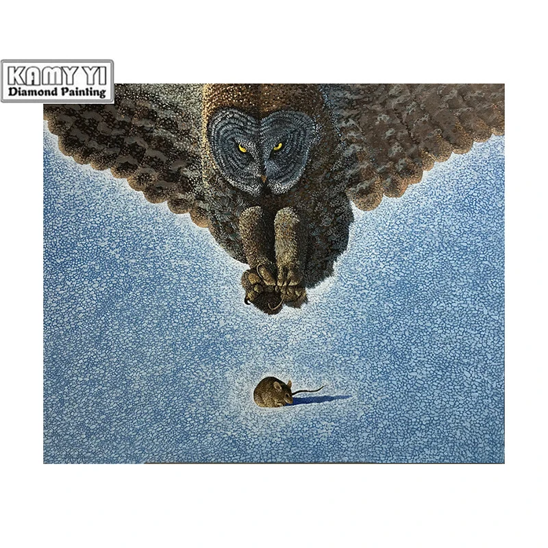 100% Full 5D Diy Square/Round Diamond Cat hawk hunting 3D Diamond ...