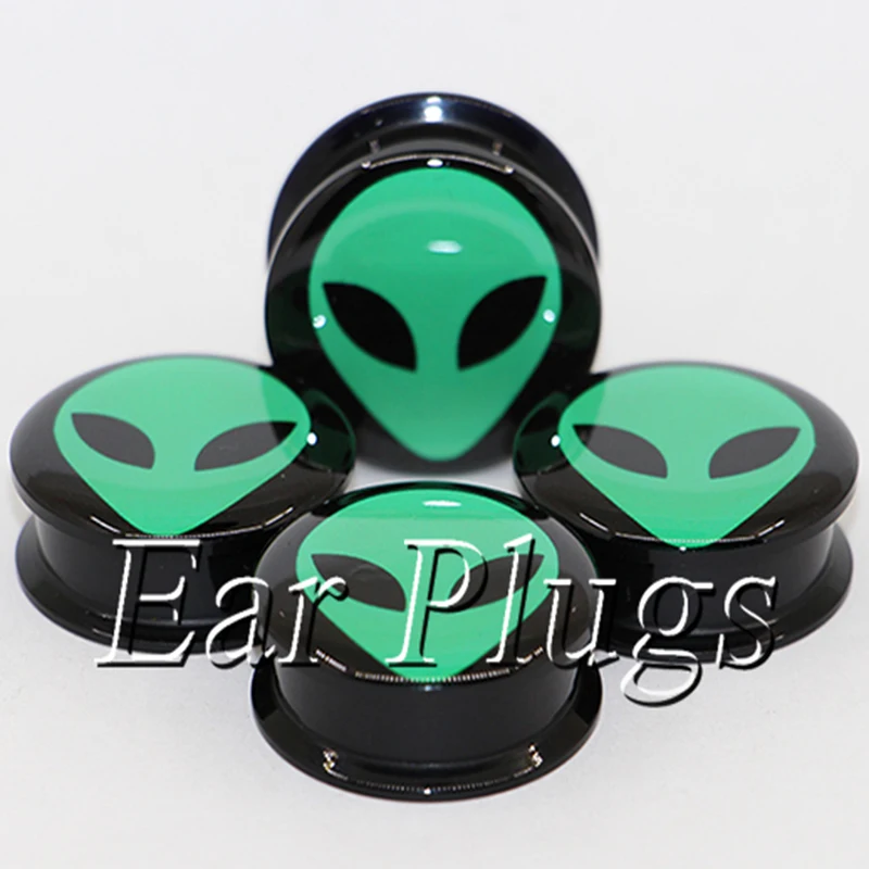 1 Pair Green Alien Ear Plug Gauges Tunnel Acrylic Screw Flesh Tunnel ...