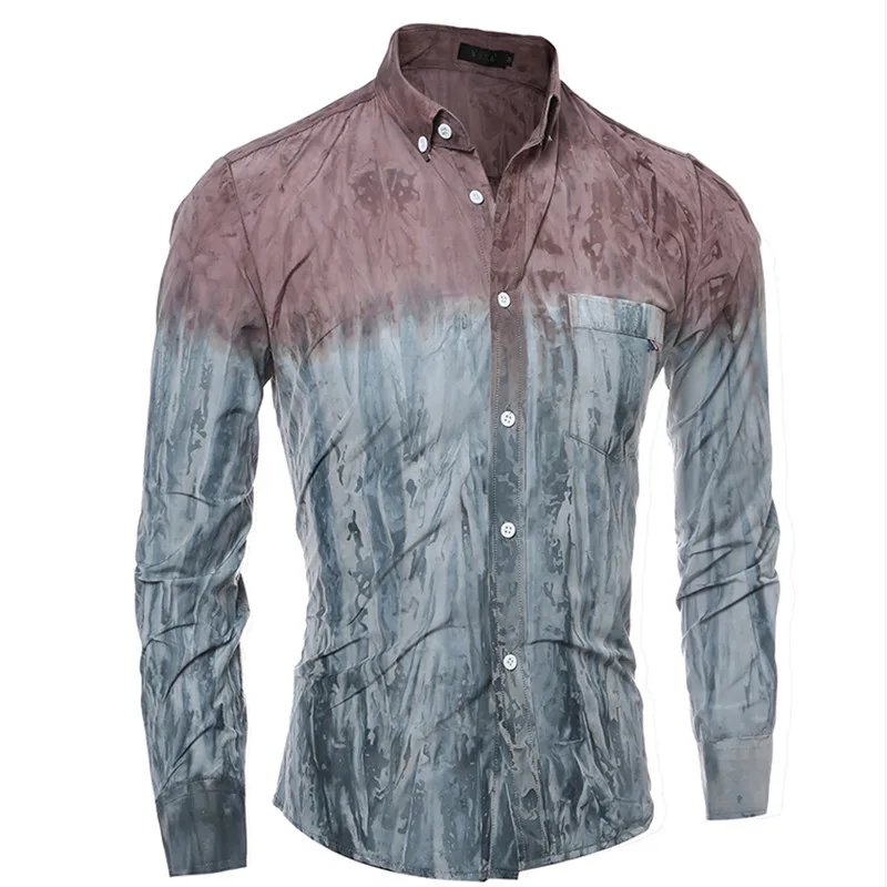 Men Contrast Color Hand painted Shirts Male Full Sleeve Cotton Formal ...