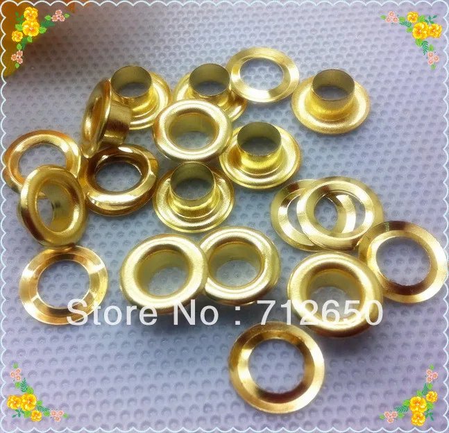 Hole diameter 5mm, outside diameter 9.5mm Gold color metal round eyelet ...