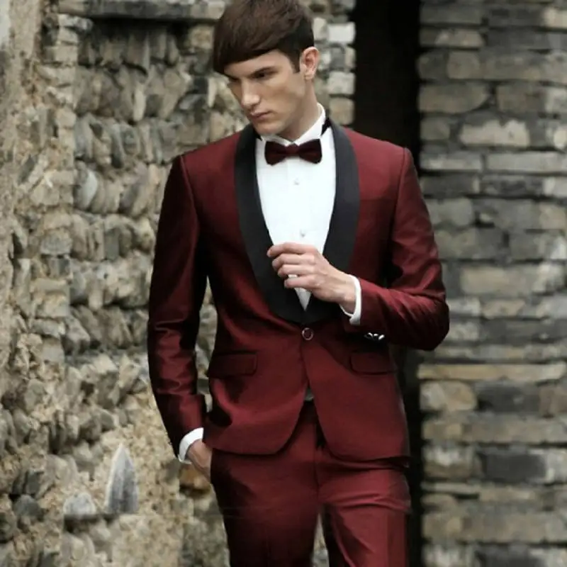 Burgundy Wedding Suits for Men Jacket Prom Groom Tuxedos Slim Fit ...
