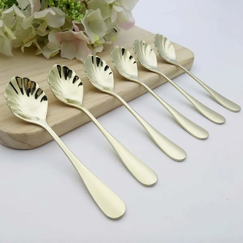 Stainless Steel Shell Coffee Dessert Spoons 13cm 5inch Light Gold Ice