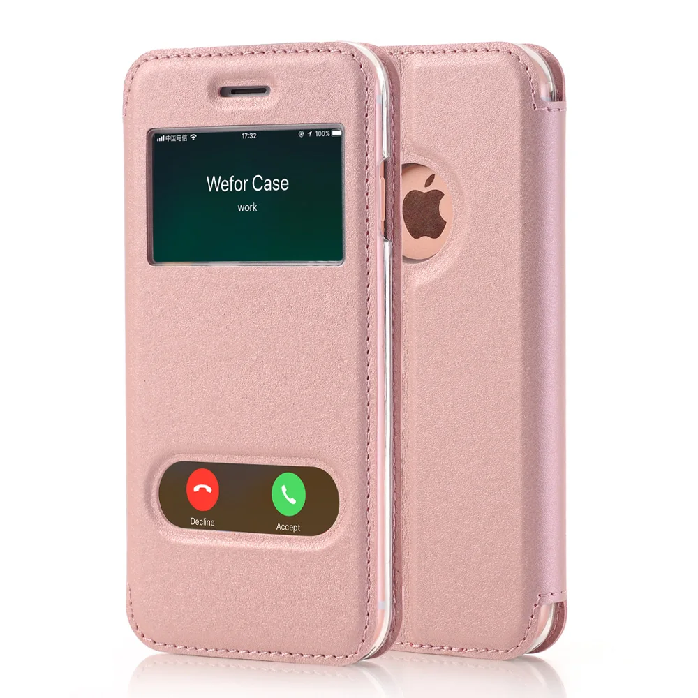 Pu Leather Flip Case For Iphone 7 Plus Luxury Phone Cases Window View
