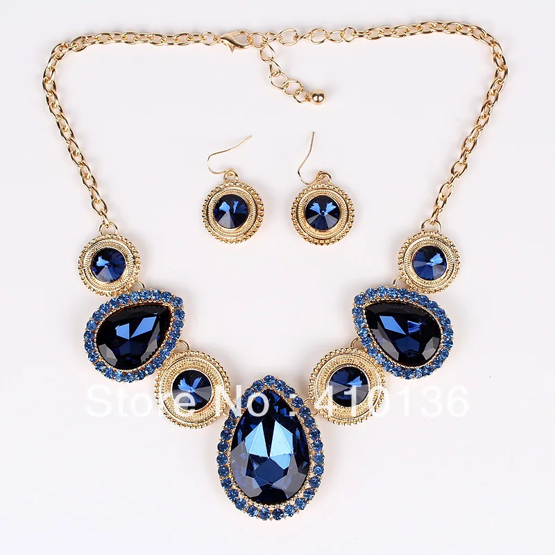 Navy Blue Necklace And Earring Set