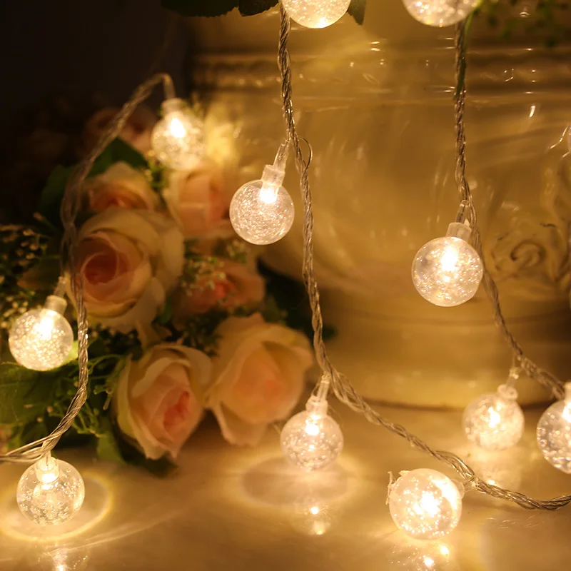 8M 50LED Freckled Globe Battery Powered String Lights Crystal bubble ...
