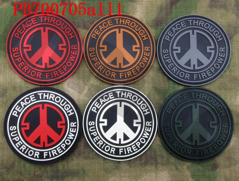 3D PVC patch PEACE THROUGH SUPERIOR FIRE POWER Military Tactical Morale ...
