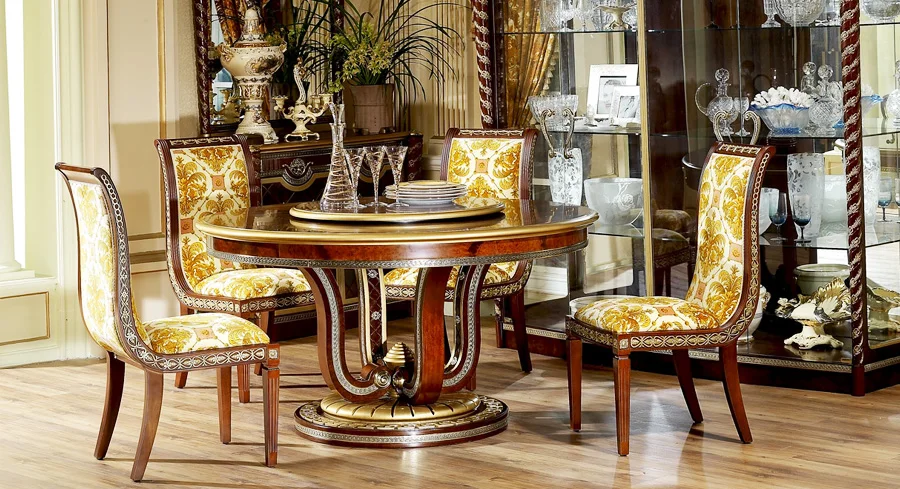 luxury golden and brown color new classical style wood carving round ...