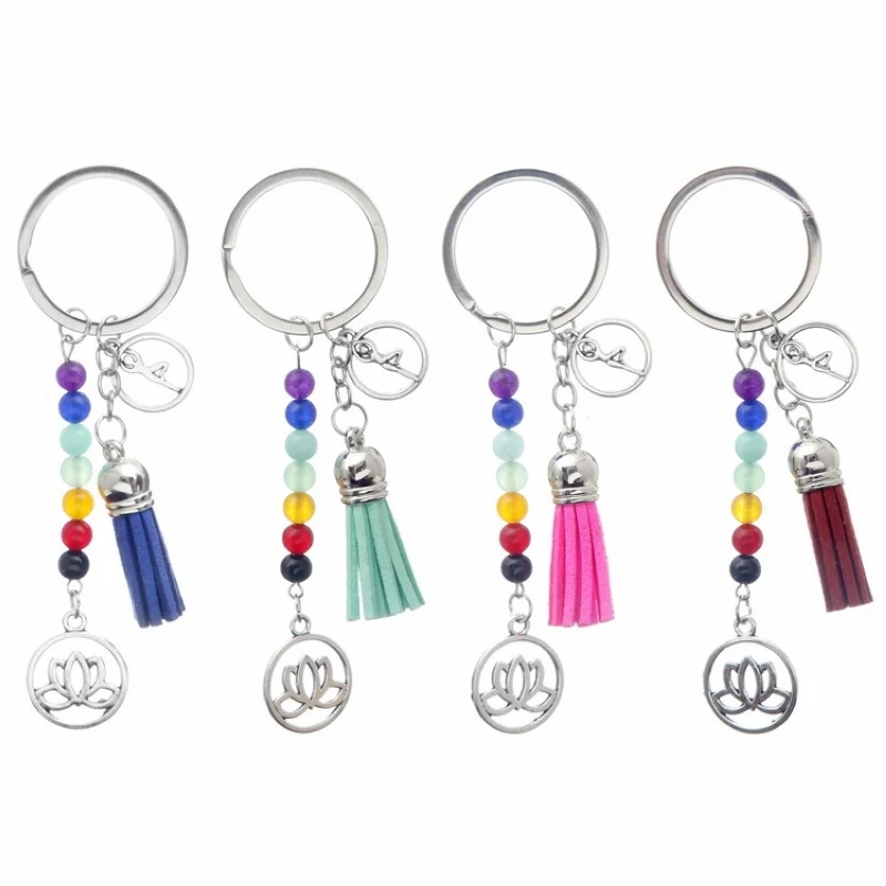 7-Chakras-Natural-Energy-Stone-Lotus-Flower-Yogi-Keychain-Women-Yoga-Fitness-Aum-Key-Chain ...