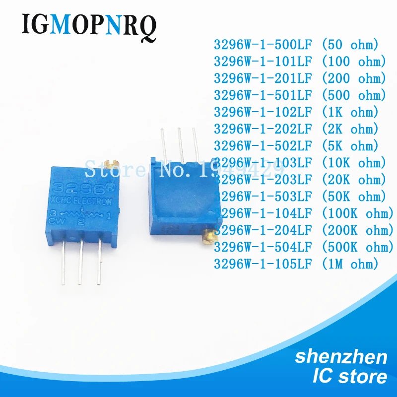 10PCS 3296W potentiometer precision adjustable resistance multi-turn ...