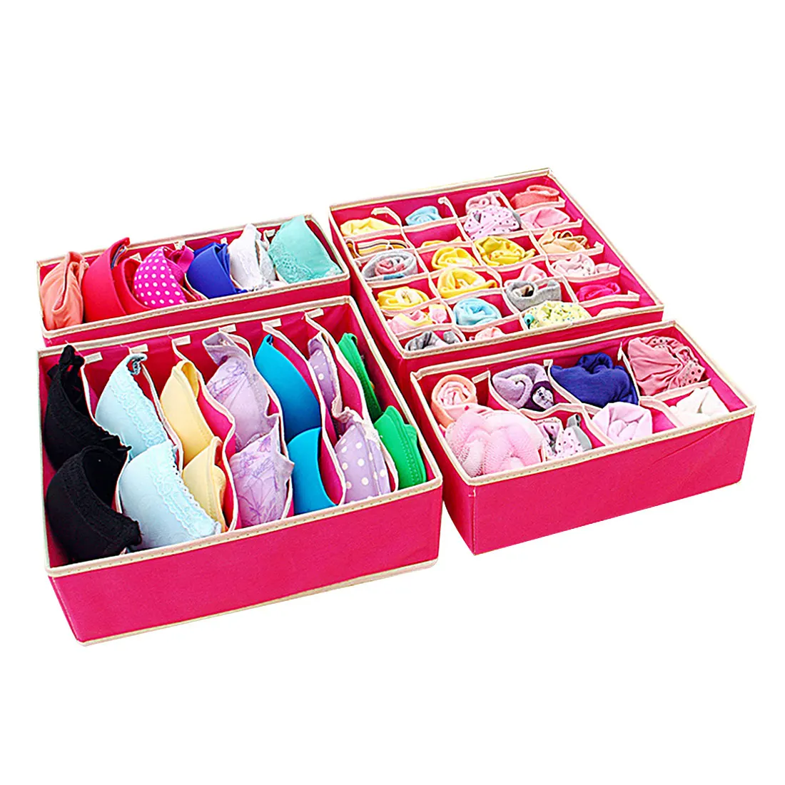 2 Colors Beige Rose 4pc Underwear Bra Organizer Storage Box Drawer