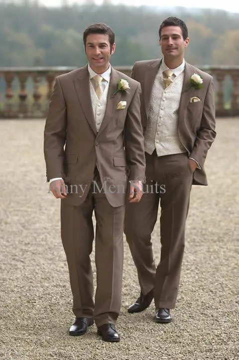 2015 Custom Made Slim Fit Dark Brown Groom Tuxedos Notch Lapel Best Man