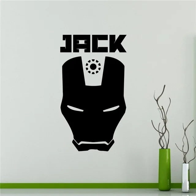 Custom Names Wall Decal Iron Man Mask Vinyl Sticker Personalized Decals ...
