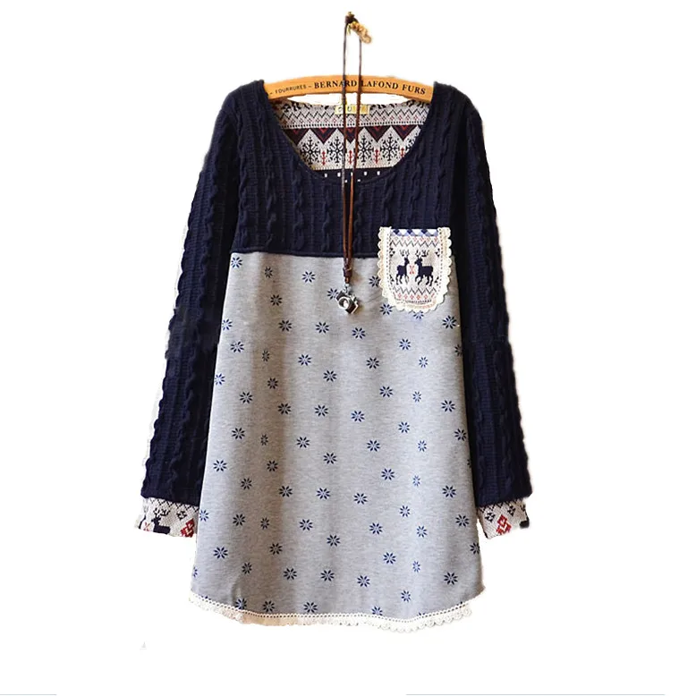 women knitted patchwork blouse new autumn winter plus size thicken warm ...