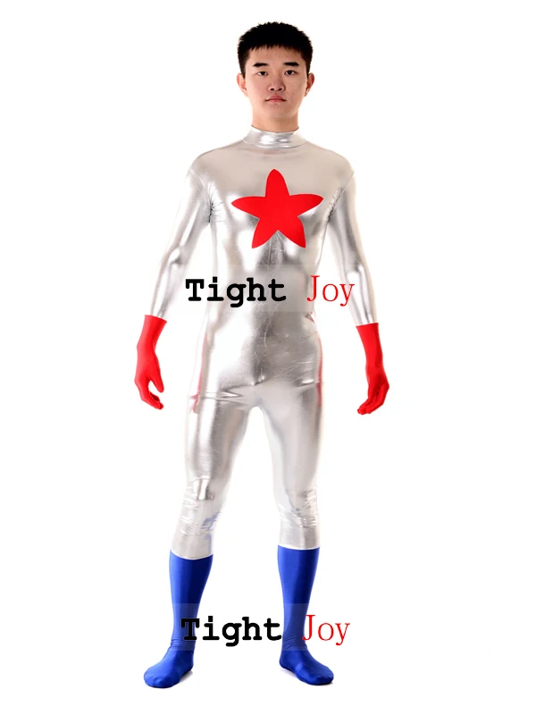 Silver Red And Blue Shiny Metallic Captain Atom Zentai Superhero ...