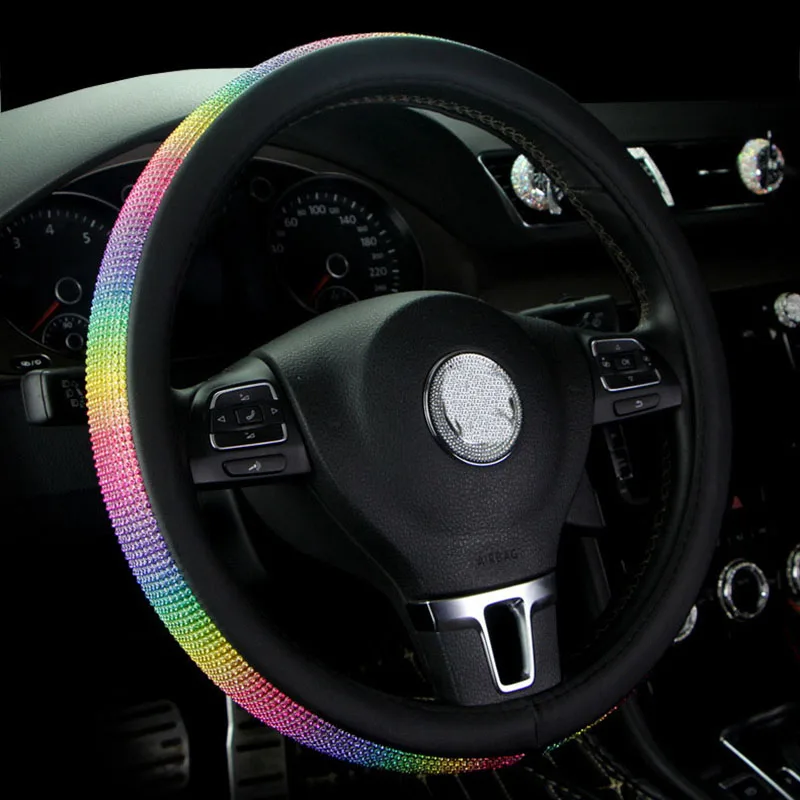 Rainbow Steering Wheel Cover For Women Bling Rhinestones Car Steering ...