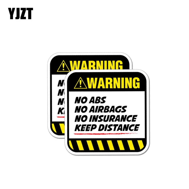 YJZT 2X 8.5CM*8.5CM Danger Car Sticker Warning NO ABS AIRBAGS INSURANCE ...