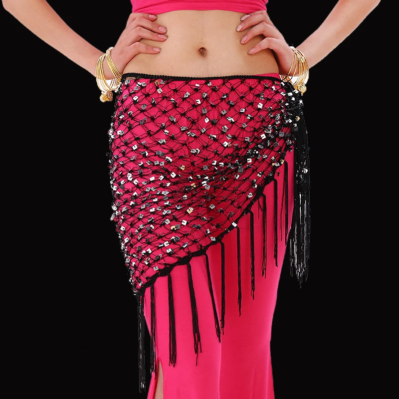 DUBILE Belly Dance Skirt Belly Dance Costumes Belt Elastic Force Sequin Long Tassel Belly Dance ...
