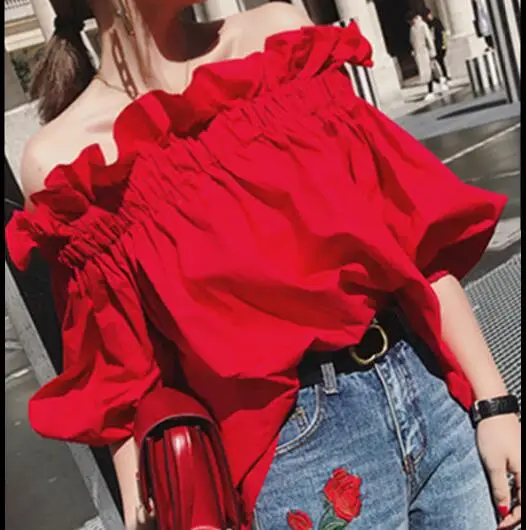 Off Shoulder Tops Women Summer 2021 Fashion Slash Neck Blouse Red ...