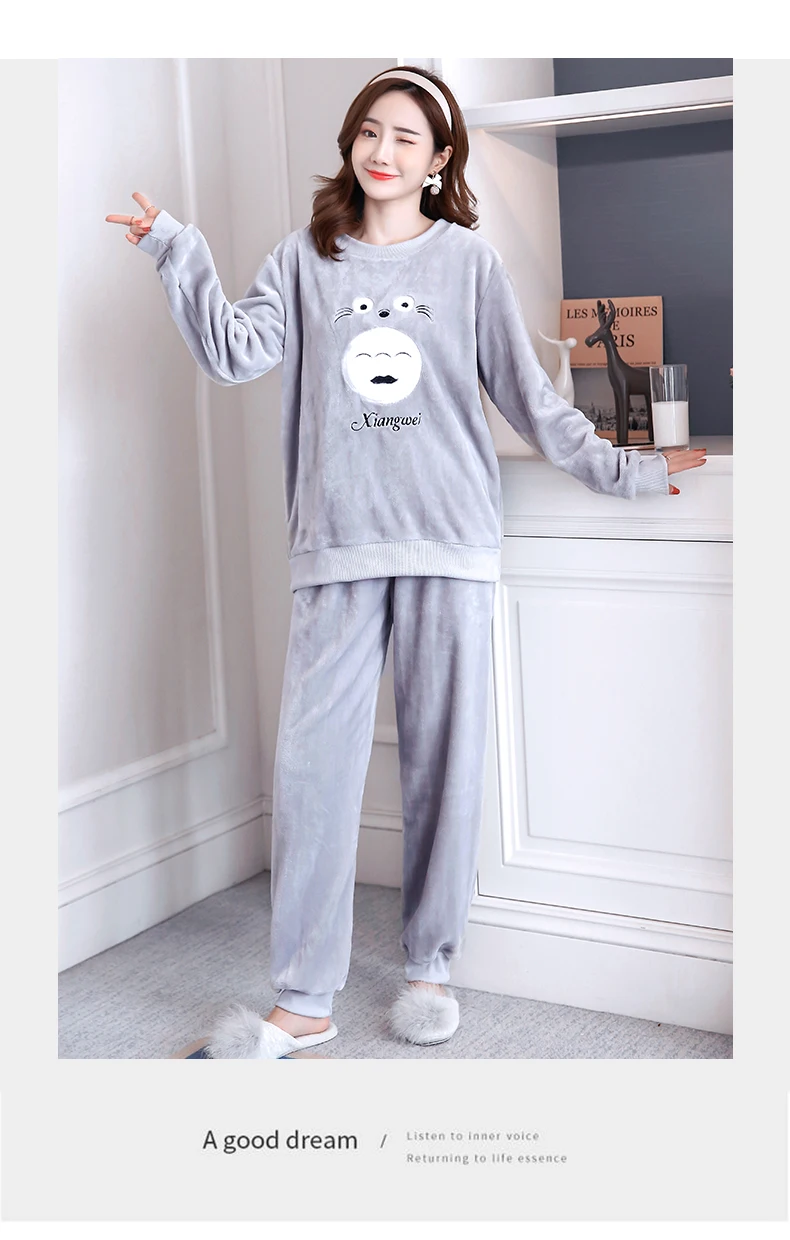 Winter Women Sleepwear Pyjama Suit Thick Warm Cute Sleeping Clothes ...