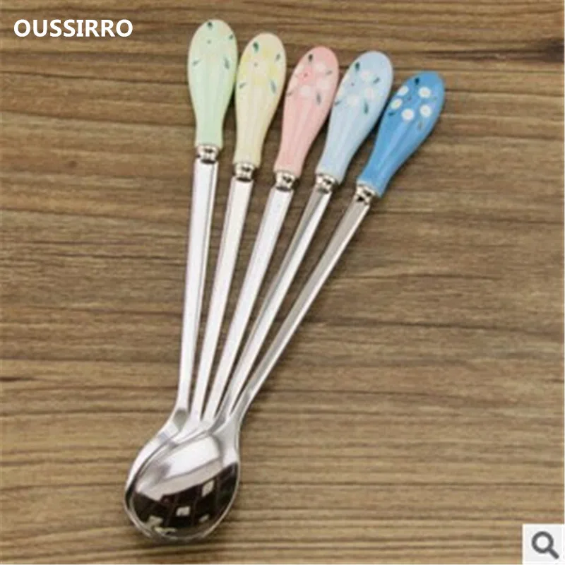 Color ceramic spoon handle stainless steel coffee spoon stirring spoon ...