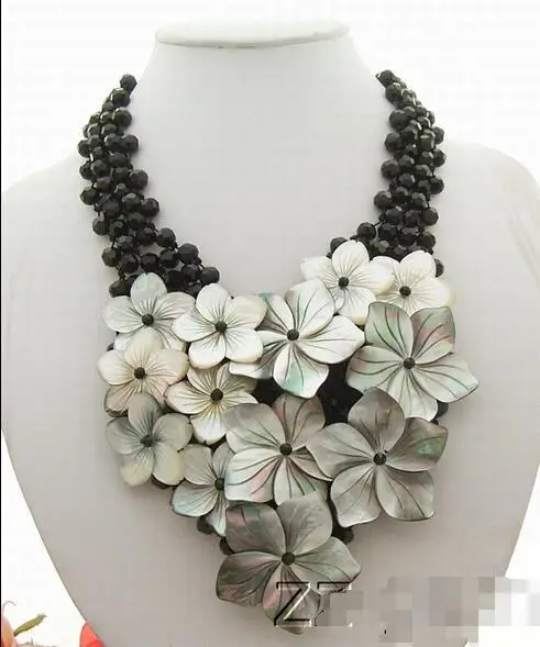 Black Crystal&shell Flower Necklace-onyx Toggle Clasp>free Shipping ...