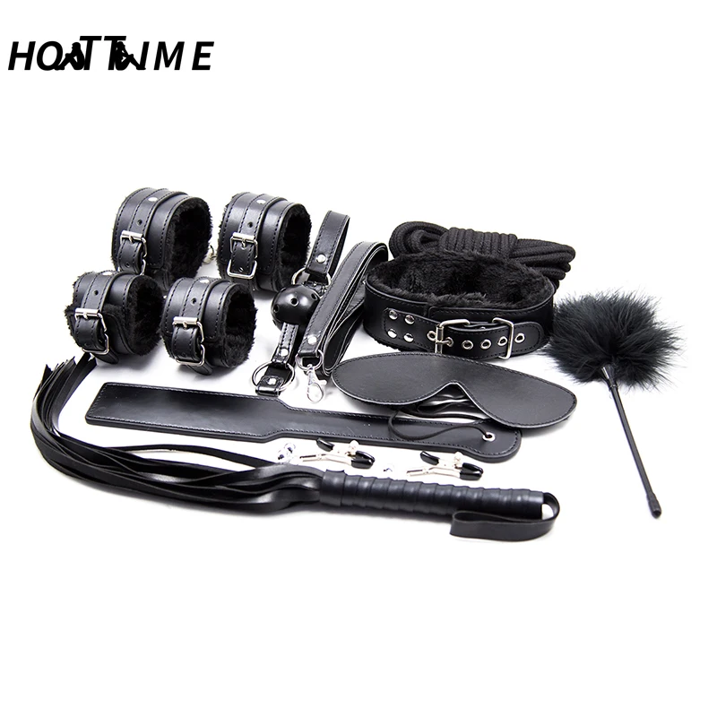 10 Piecesset Sex Bondage Restraint Kit Sets Women Erotic Sex Tools Adult Games Handcuffs Whip