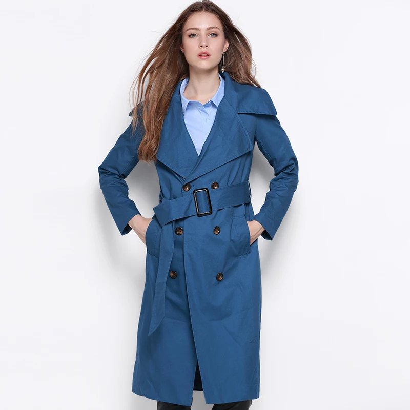 MY MAYAASOS 2017 Spring Solid Blue Women Trench Coat Double Breasted ...