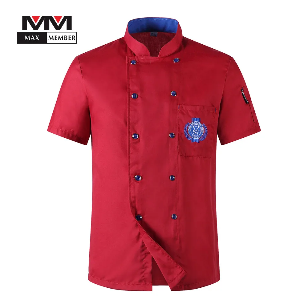 Men Women Double Breasted Short Sleeve Stitching Color Kitchen ...