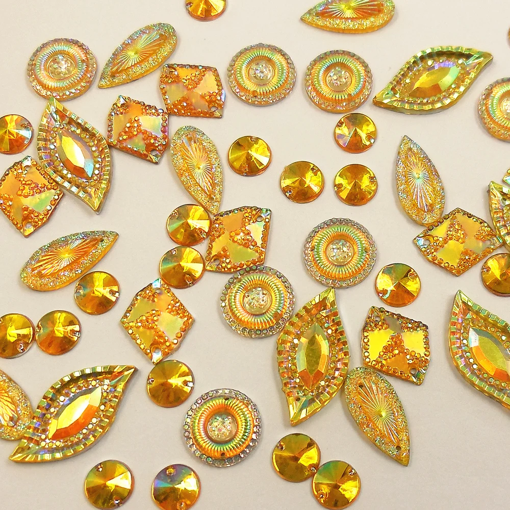 Yellow Circle Round Drop Rhinestones Gems Stones And Crystals Sew On ...