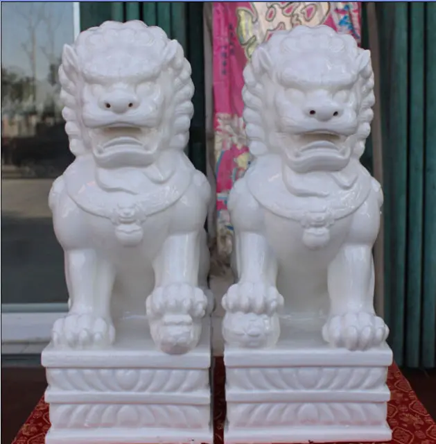 33-cm-A-Pair-of-Exquisite-Chinese-White-Porcelain-Fengshui-Foo-Fu-Dog ...