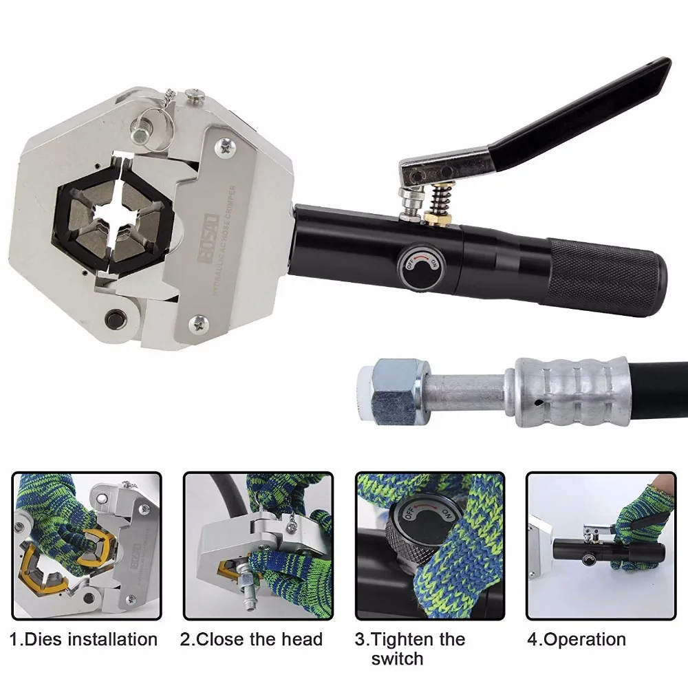 Crimpers AMZCNC 71500 Hydraulic A/C Hose Crimper Hydra-Krimp Manual A/C Hose Crimper Kit Air ...
