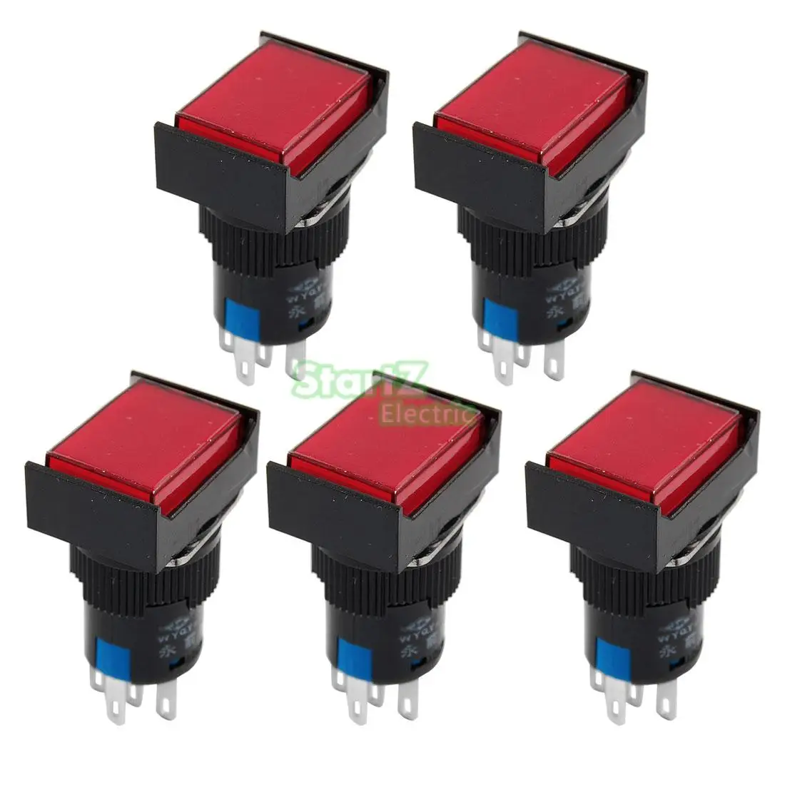 5 Pcs AC220V 5 Pins Red Lamp Latching Rectangular Push Button Switch-in ...