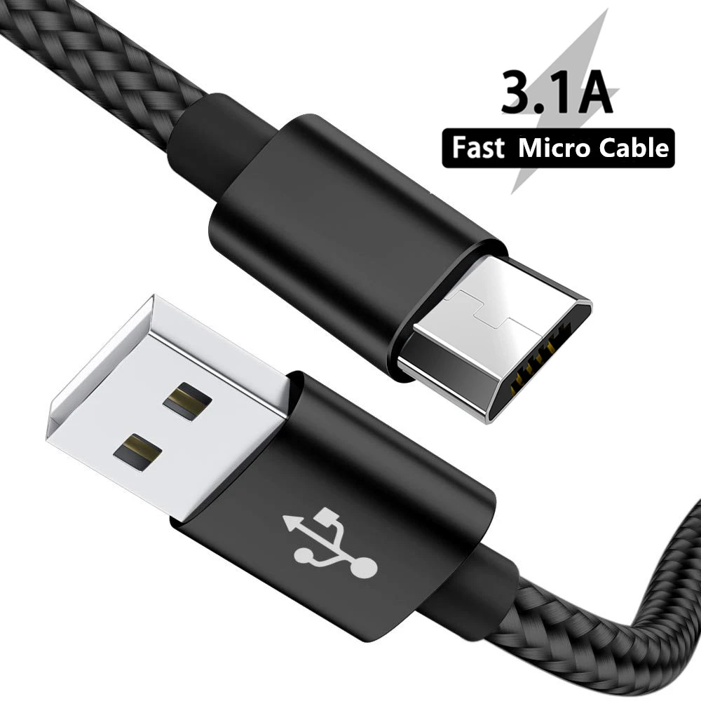 Nylon Braided Micro Usb Cable 3.1a Fast Charging Data Charger Microusb ...