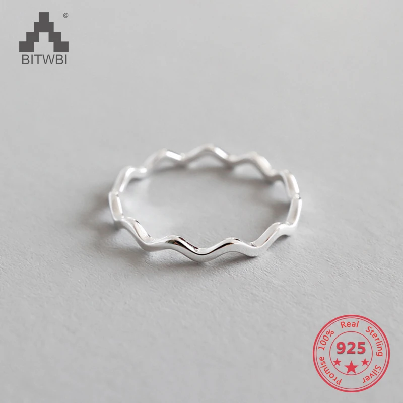 925 Sterling Silver Finger Rings Rose Gold Simple Thin Line Curve Wave ...