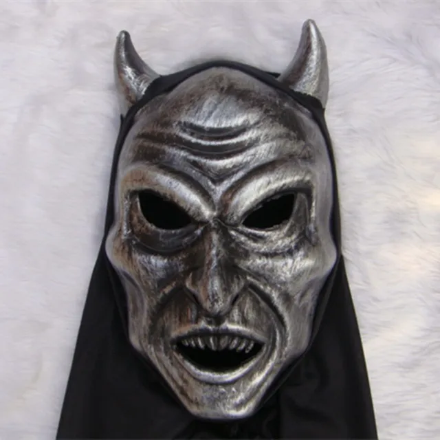 Plastic devil demon mask Full face headgear 27x17 cm golden and silver ...