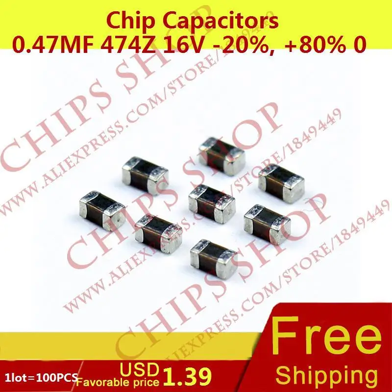 1LOT=100PCS Chip Capacitors 0.47uF 474Z 16V 20%, +80% 0603 470nF ...