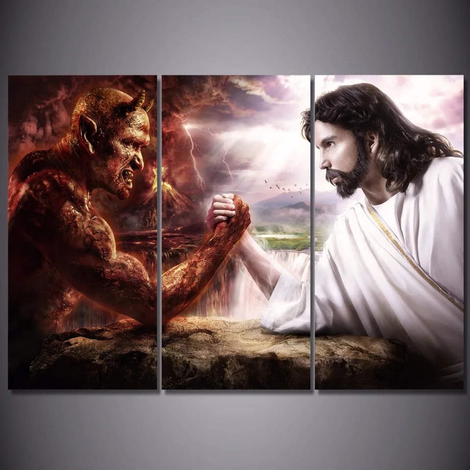 5 Pcs Canvas Portrait Artwork Demons And Angels Showdown Home ...