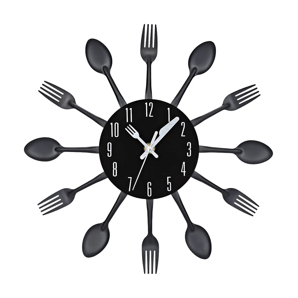 Cutlery Design Wall Clock Metal Colorful Knife Fork Spoon Kitchen ...