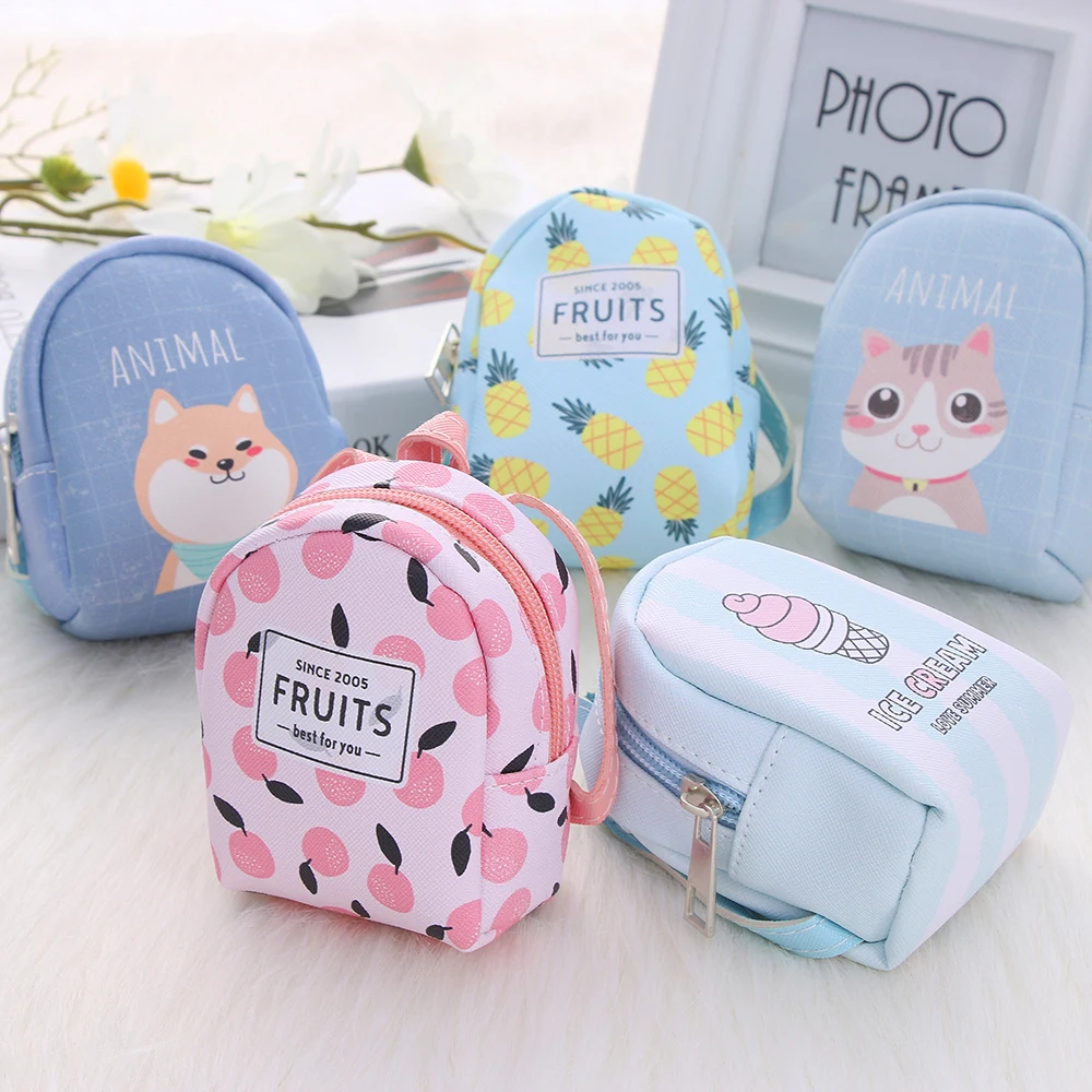 2022 Cartoon Women Girls Mini Coin Bag Cat Printed Coin Purse Keys Card ...