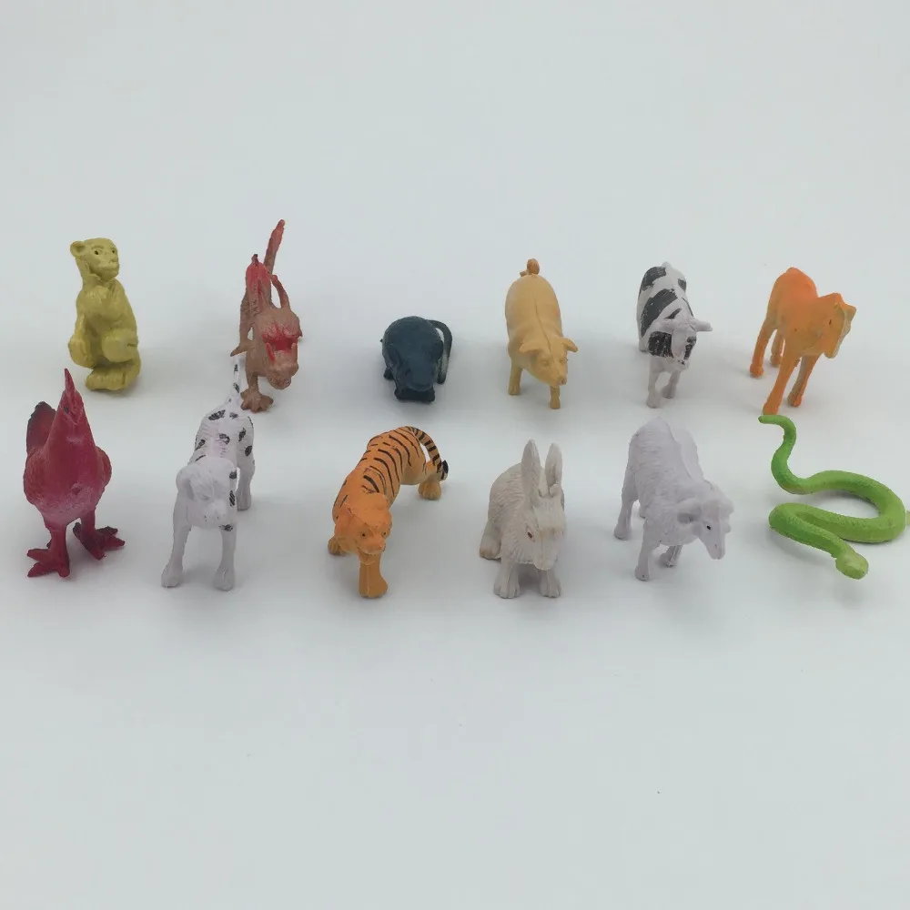 12 pcs/pack Plastic Farm Animals Toys for Children Animal Family Farm ...