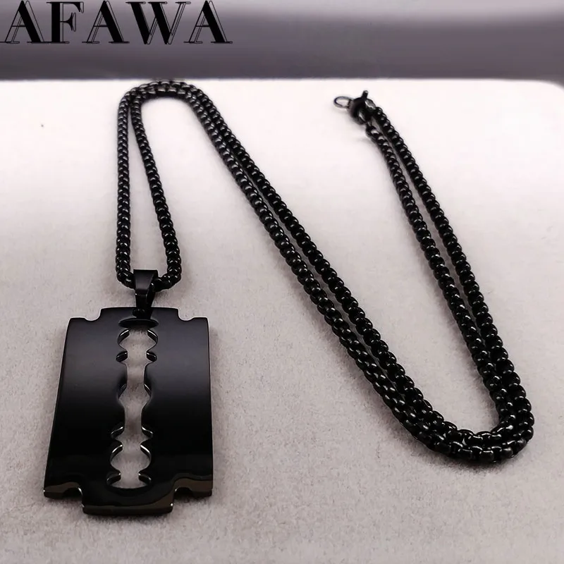Gothic Blade Razor Pendant Necklaces Men Jewelry Black Color Stainless ...