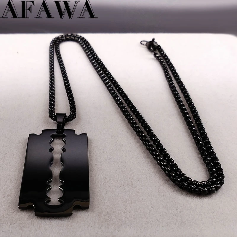 Gothic Blade Razor Pendant Necklaces Men Jewerly Black Color Stainless ...