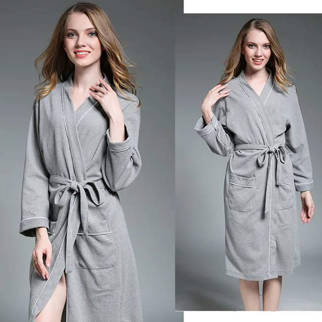 Demiesilk Women Cotton Robes Sleepwear Bathrobes Solid Color Long ...