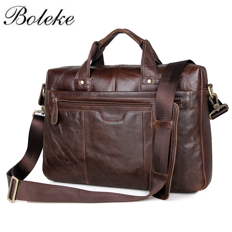 Brand Men Genuine Leather Briefcase Portfolio Men Vintage Business 15 ...