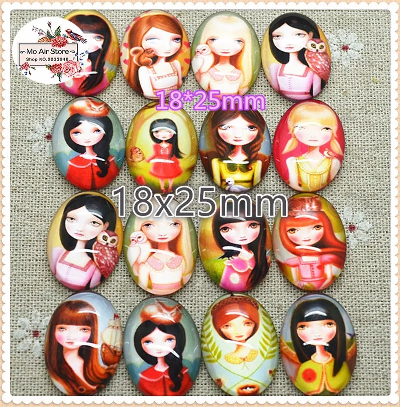 Glass Oval princess girl photo glass cabochon mixed pattern fit cameo ...