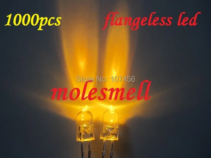 1000pcs-5mm-Yellow-Round-Flangeless-Water-Clear-Led-Leds-Lamp-5mm-ultra ...