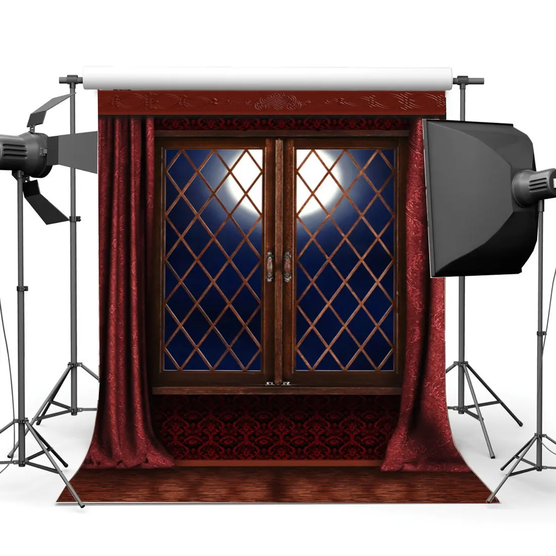 Vintage-Curtain-Backdrop-Retro-Wood-Window-Backdrops-Shining-Moon-Night ...