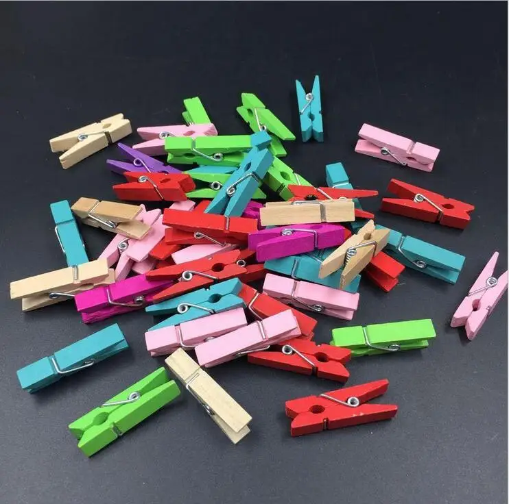 MULTI color 25mm Mini Wooden Clips For Photo Clips Clothespin Craft ...