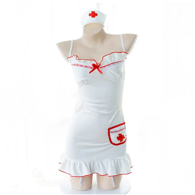 Sexy Women White Nurse Uniform Temptation Mini Dress Exotic Costumes No Socks On