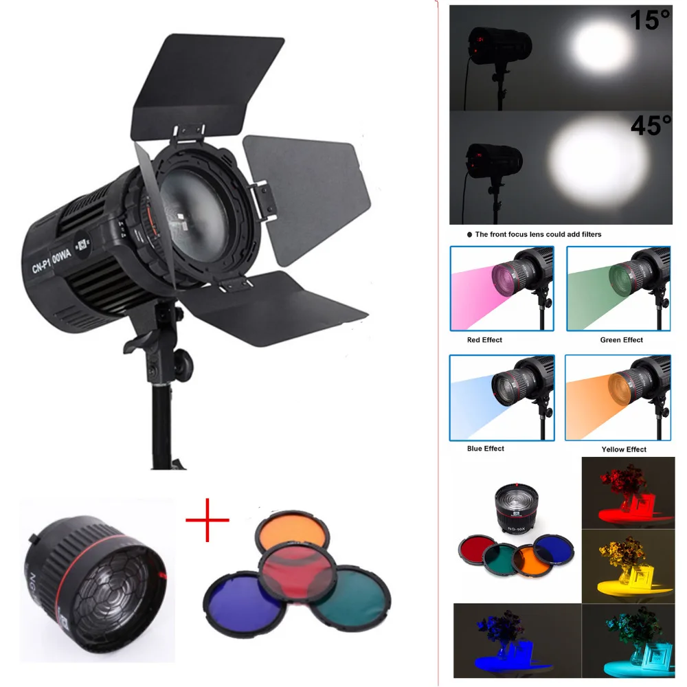 Nanguang P100WA Radio LED Studio Light + NG 10X Focus Lens + Filters ...